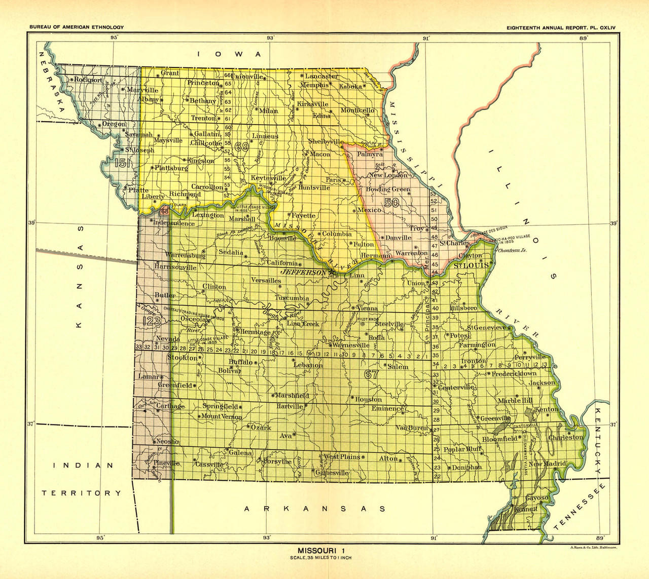 Historical Map of Missouri - Indian Lands - 1896 | World Maps Online