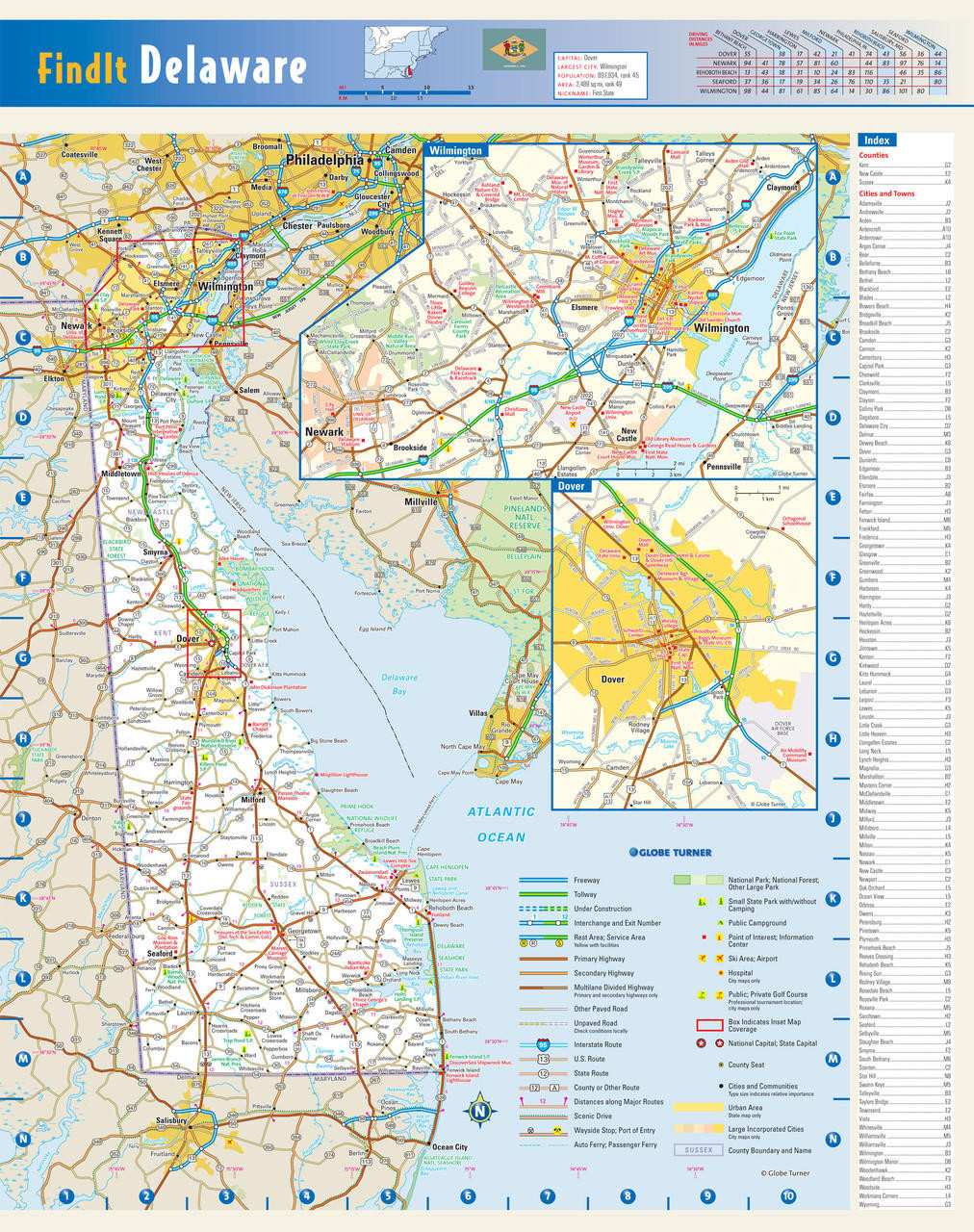 Delaware Reference Wall Map | World Maps Online