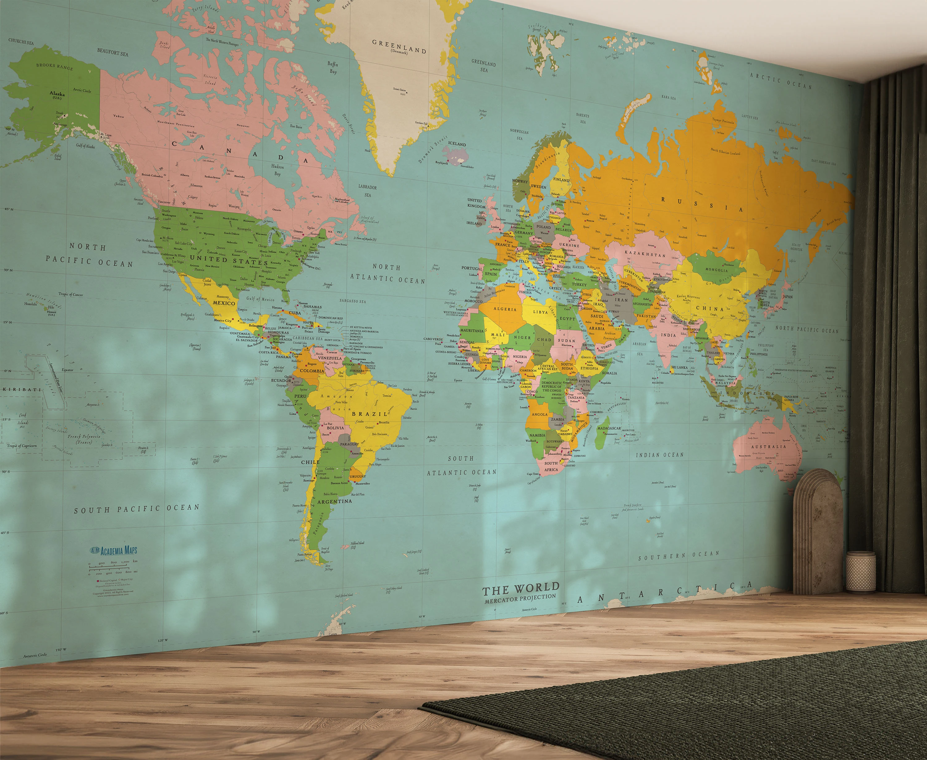 Colorful World Political Map Wall Mural Peel Stick