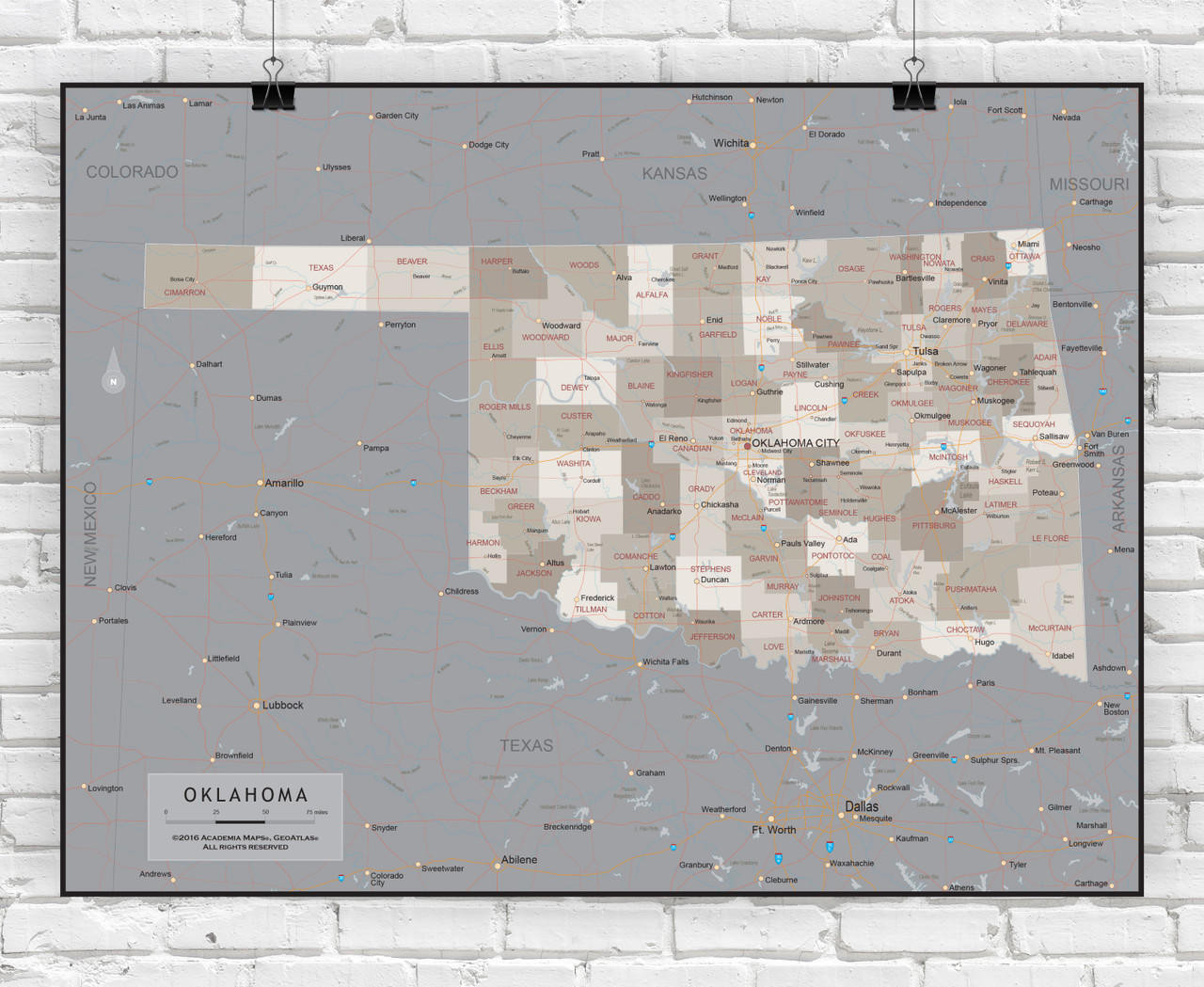 Oklahoma Wall Map - Executive | World Maps Online