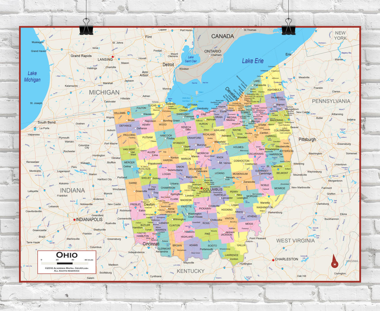 Ohio Wall Map - Political | World Maps Online