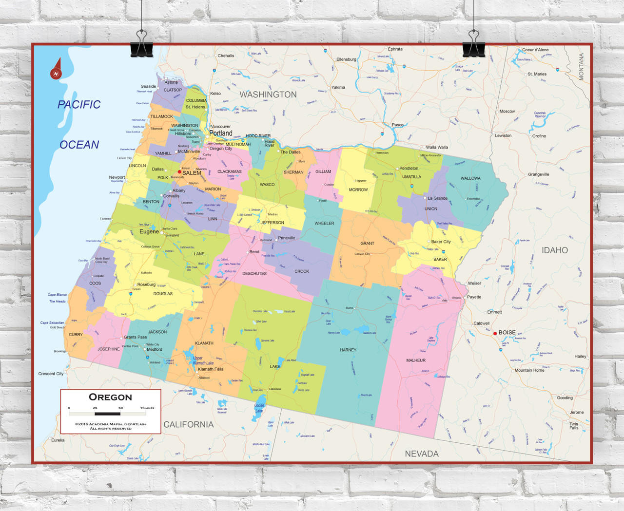Oregon Wall Map - Political | World Maps Online