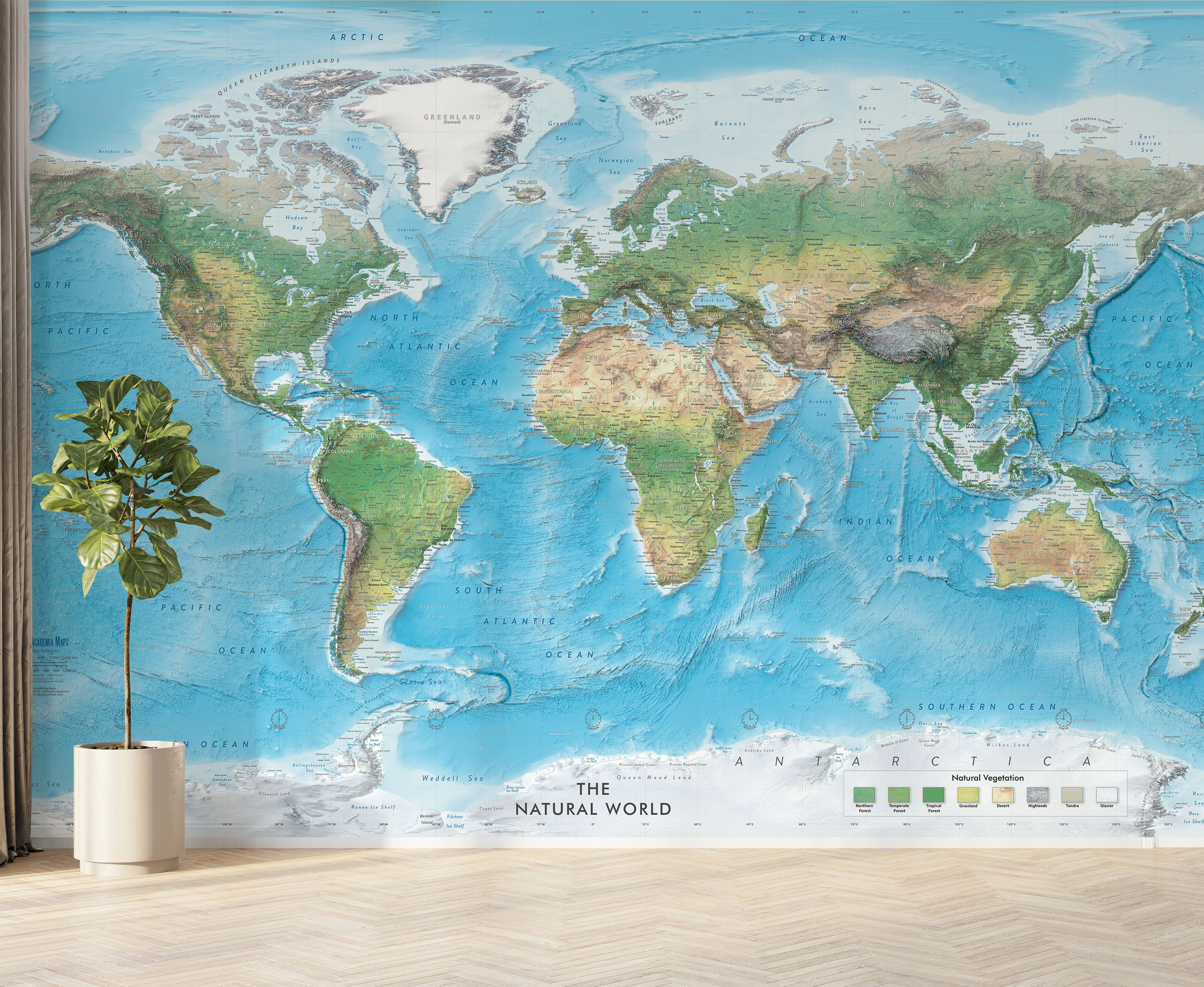 Physical Map Of The World Laminated Wall Map