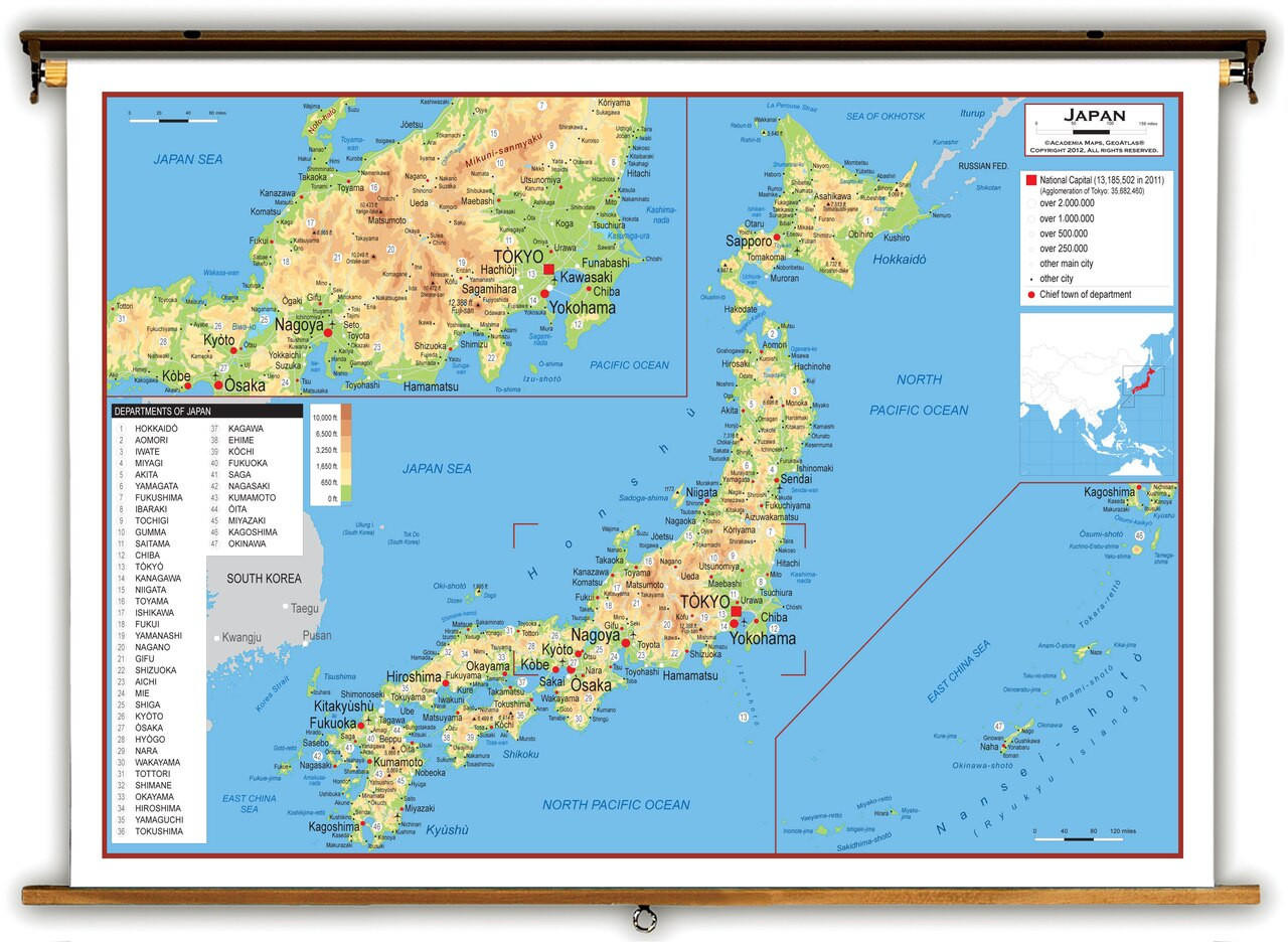 Japan Physical Educational Map from Academia Maps | World Maps Online