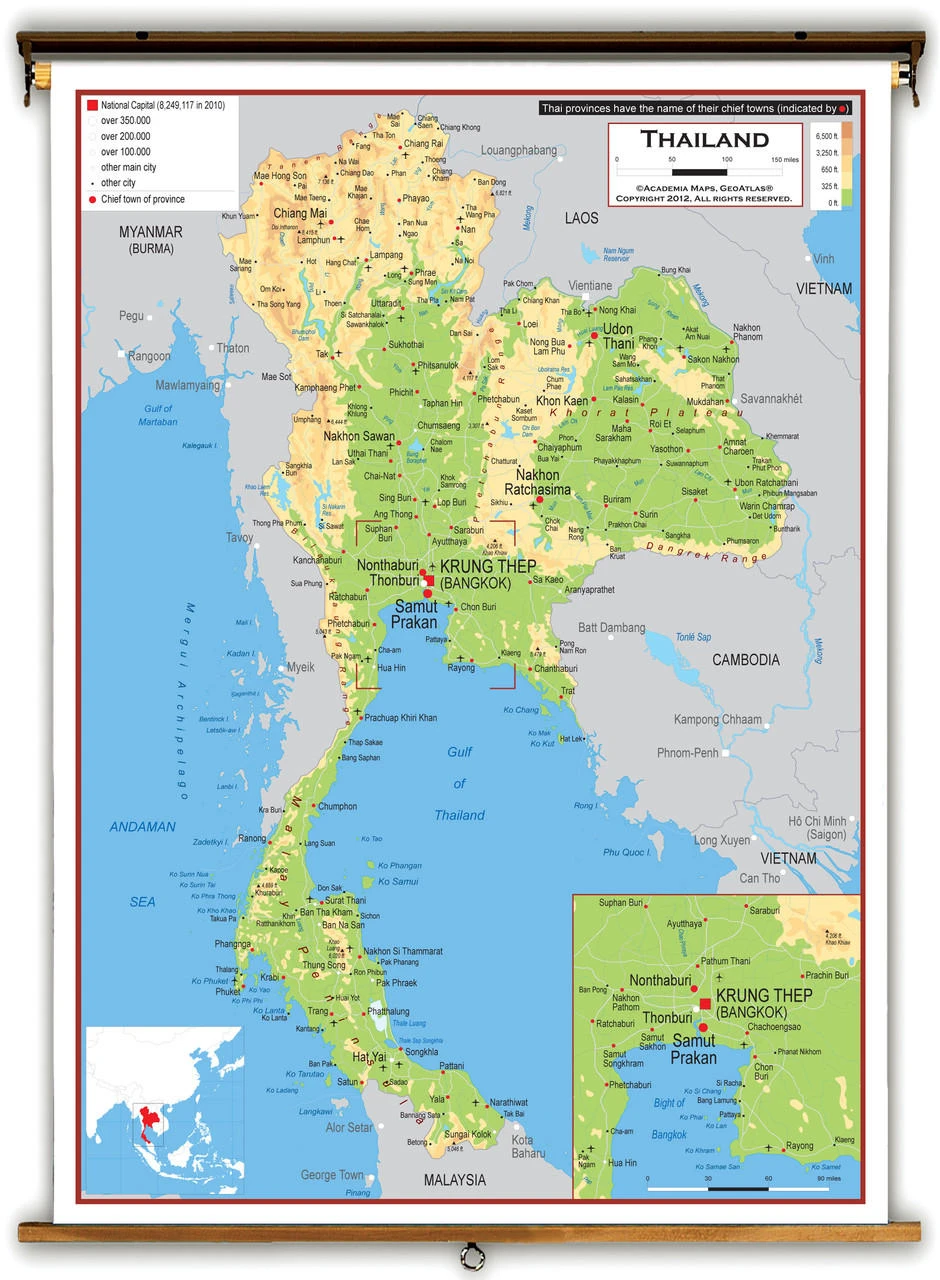 Thailand Physical Educational Map from Academia Maps | World Maps Online