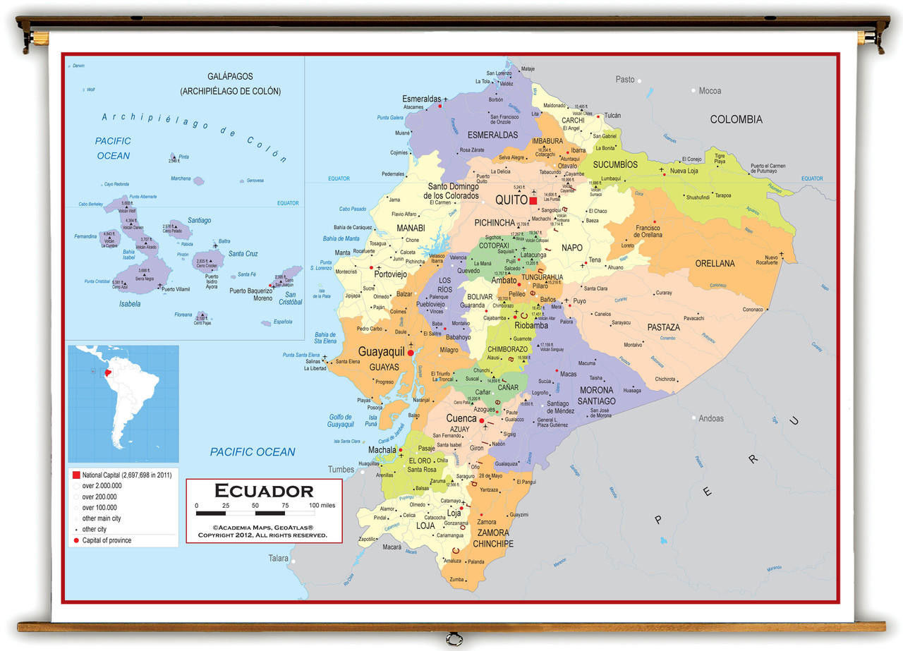 Ecuador Political Educational Wall Map from Academia Maps | World Maps ...
