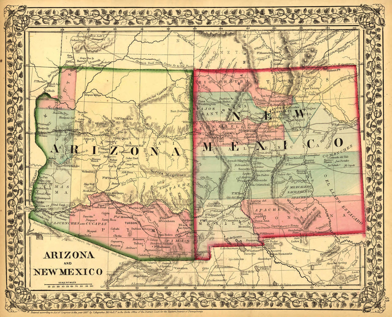 Historic Map - Arizona & New Mexico - 1867 | World Maps Online