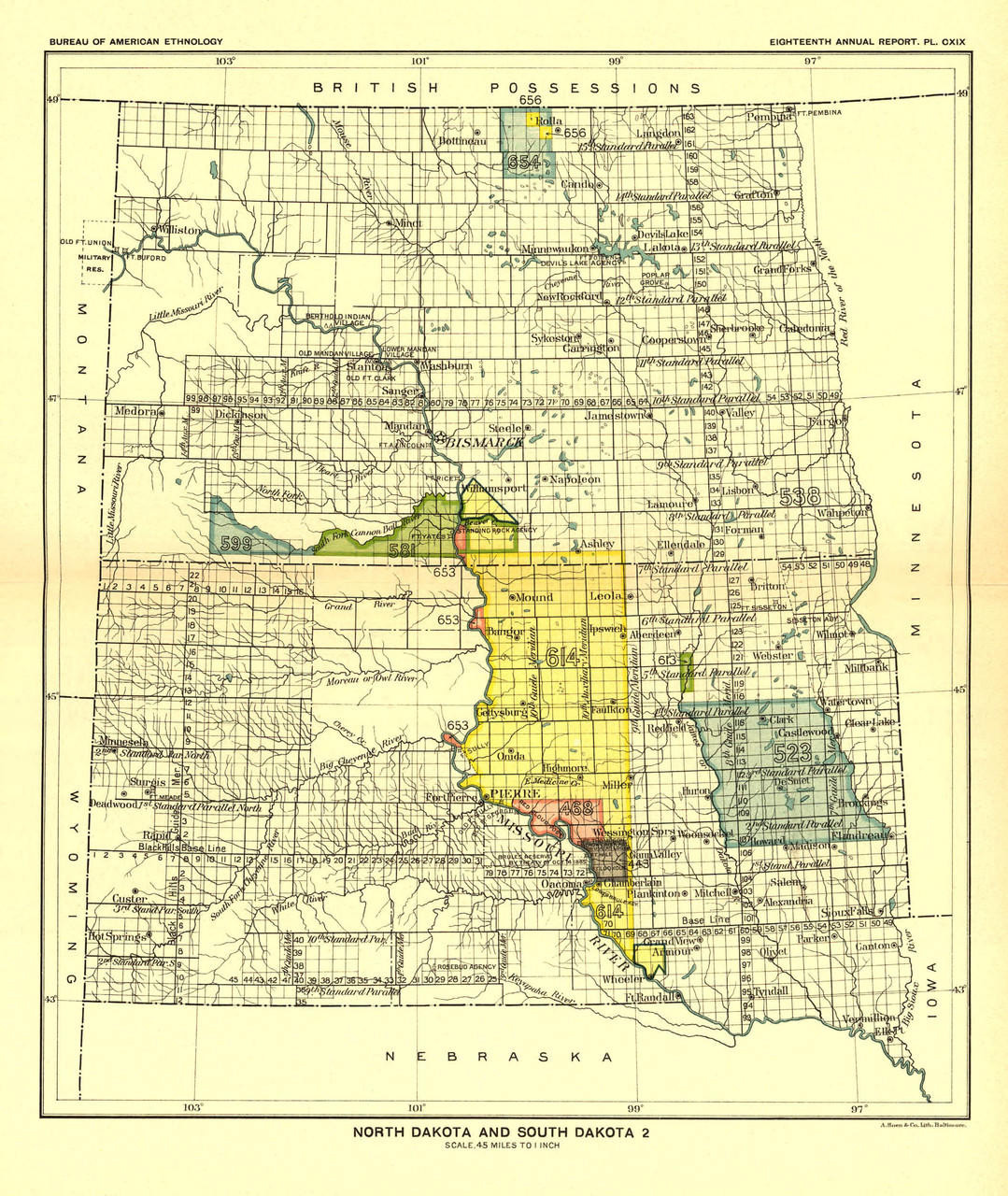 Historical Map of North Dakota & South Dakota 2 - Indian Lands - 1896 ...