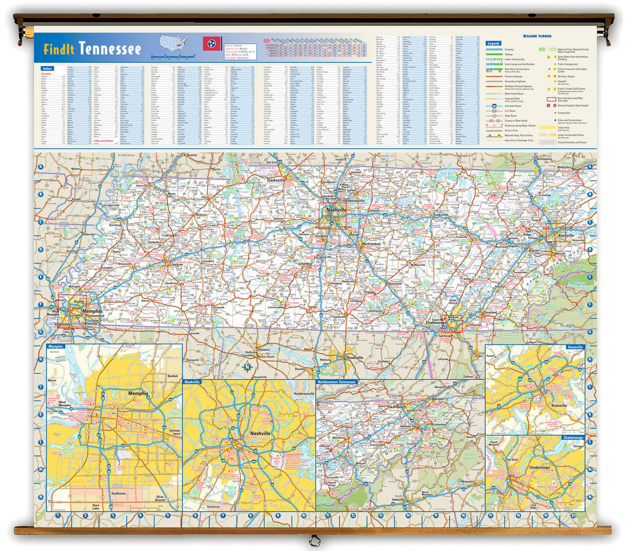 Tennessee Reference Spring Roller Map | World Maps Online