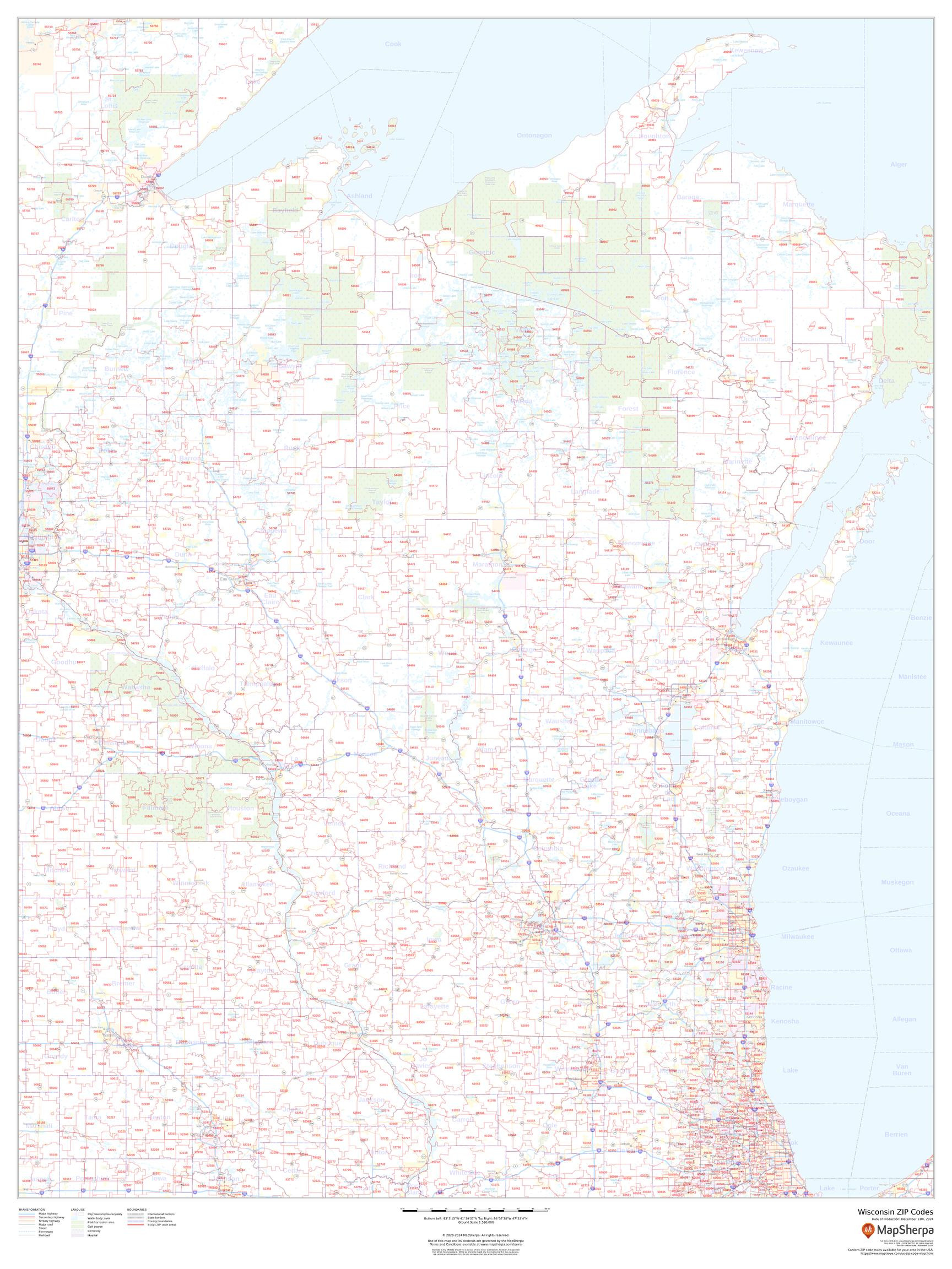 Wisconsin ZIP Code Map