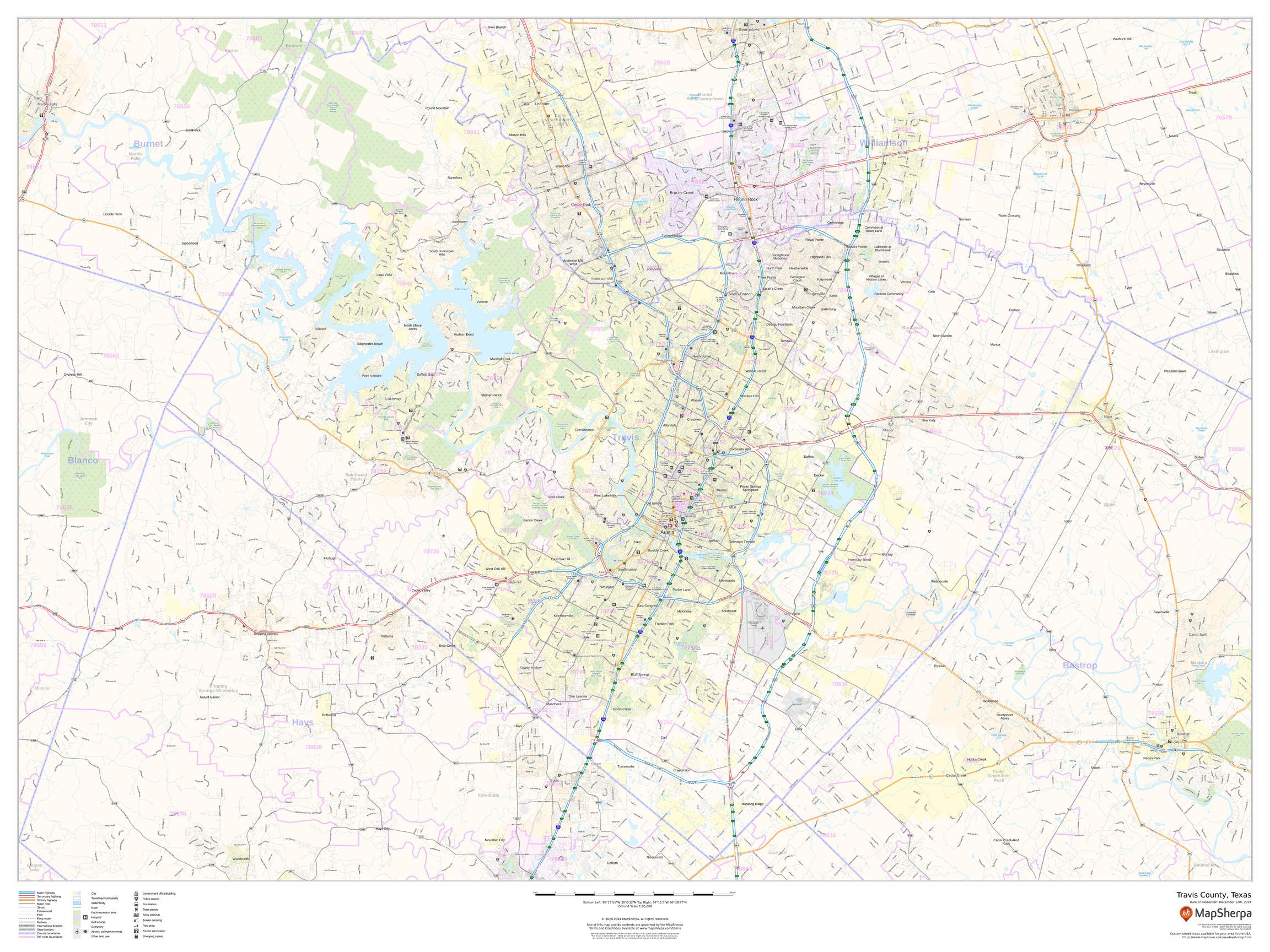 Travis County, Texas Wall Map