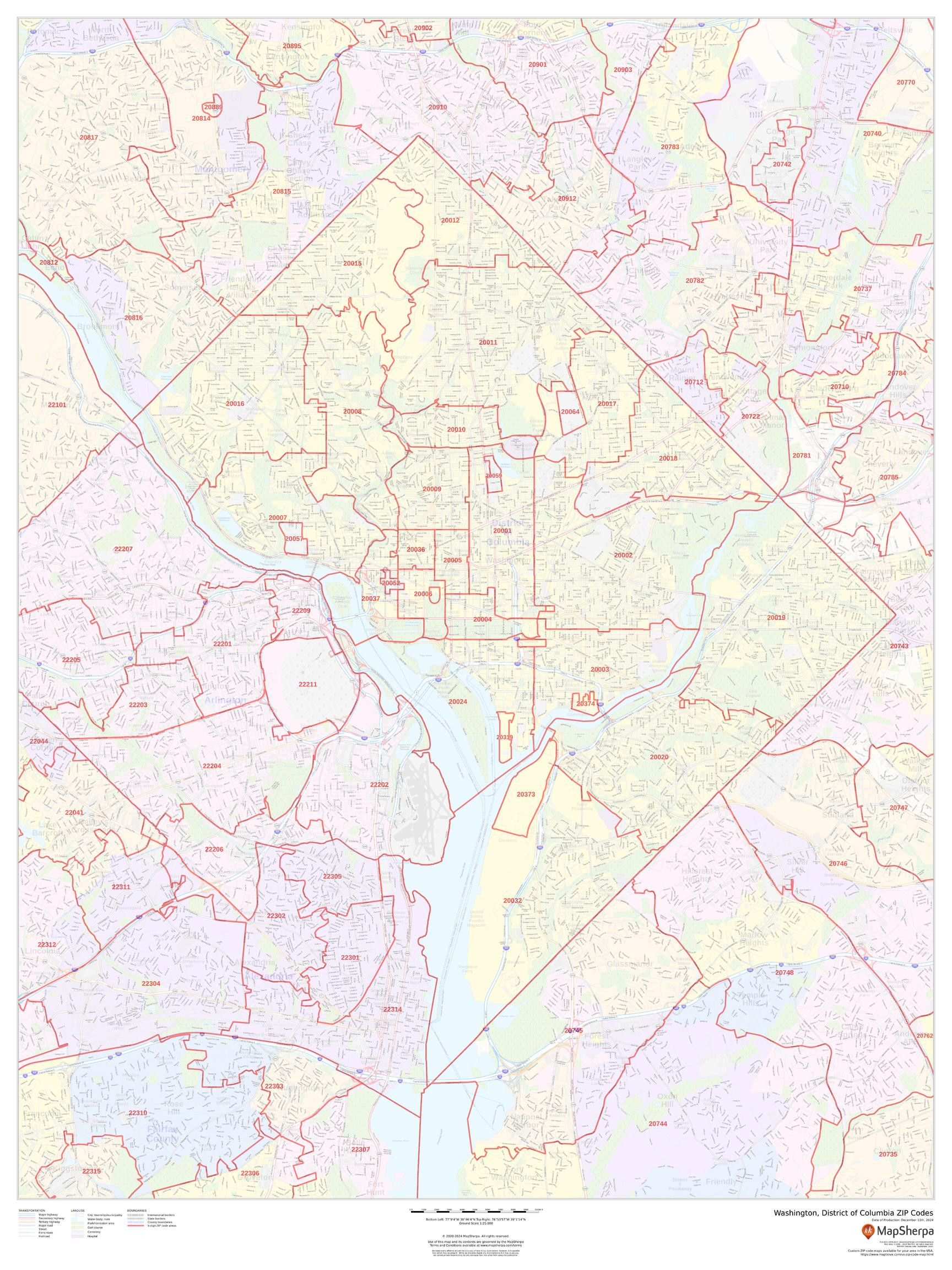 Washington Metropolitan Area ZIP Codes Wall Map