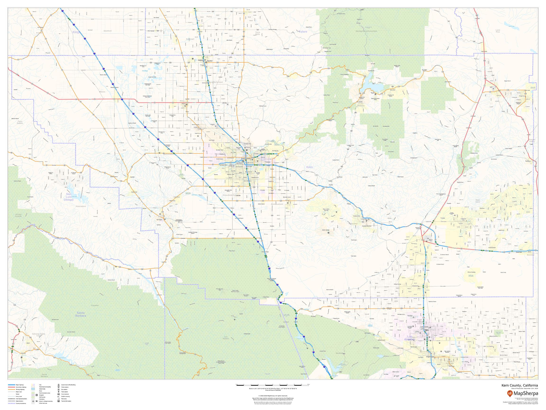 Kern County, California Wall Map