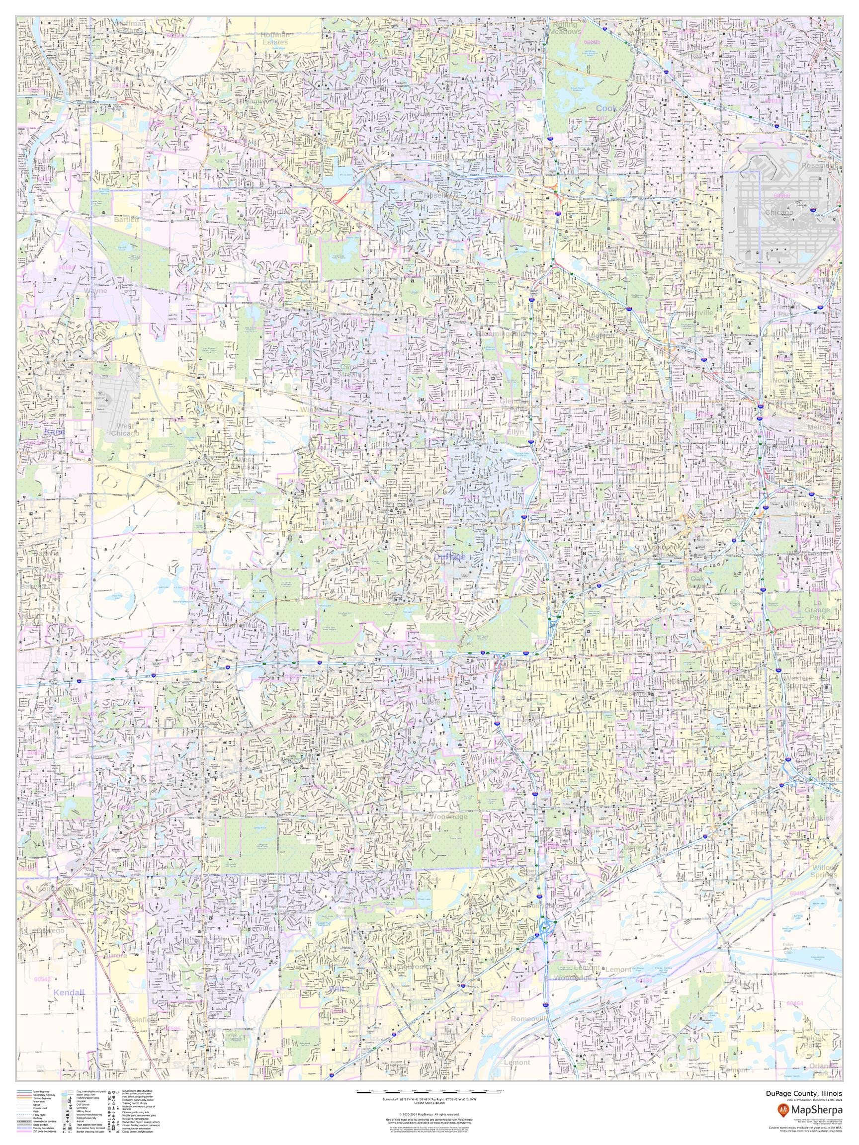 DuPage County, Illinois Wall Map