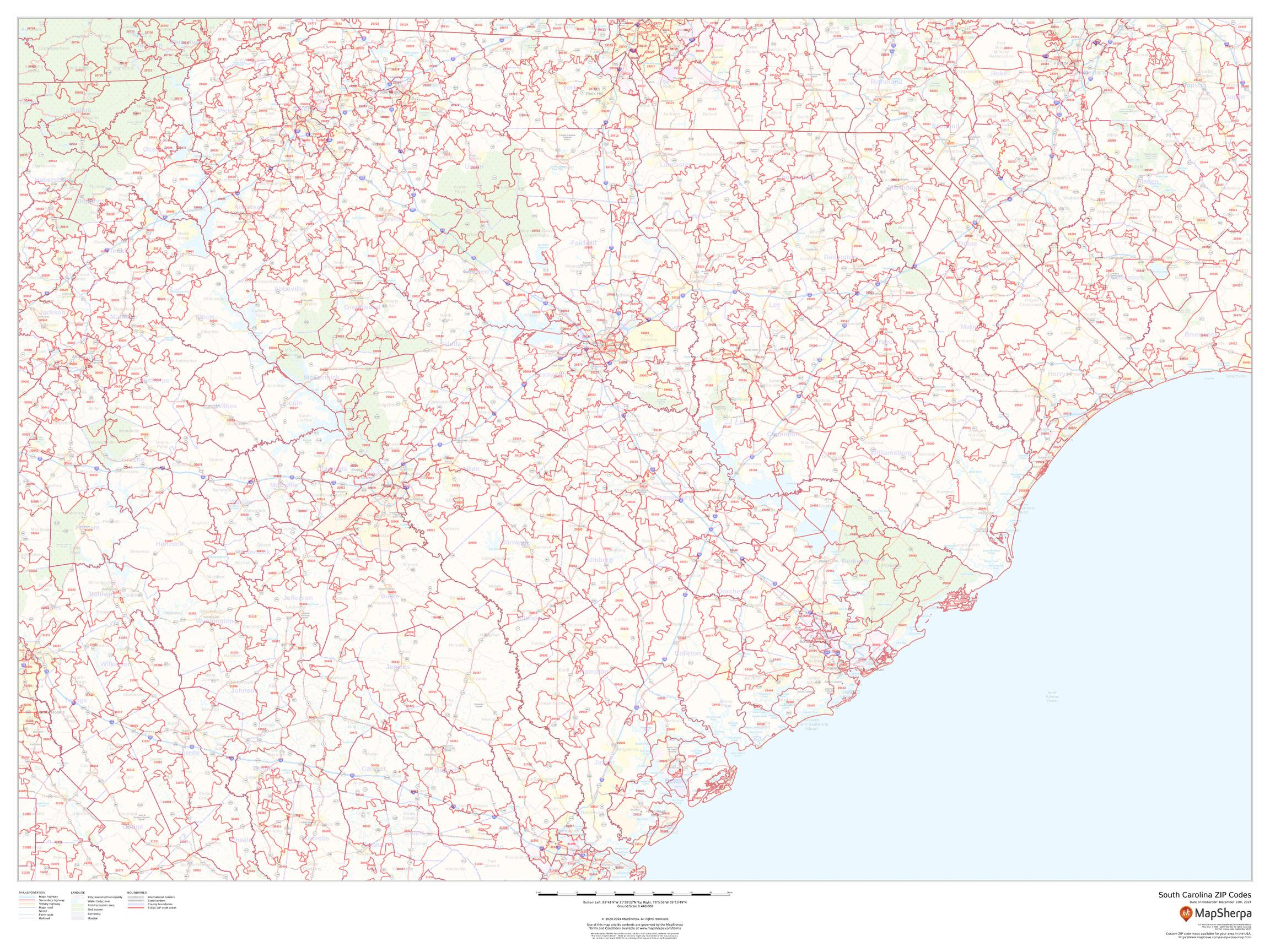 South Carolina ZIP Code Map