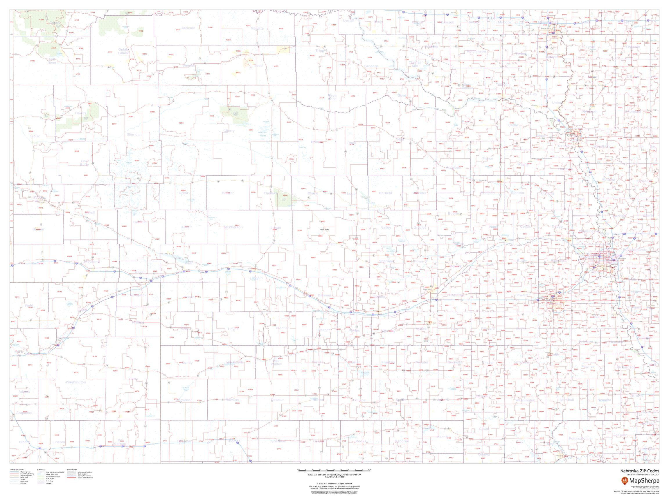 Nebraska ZIP Code Map