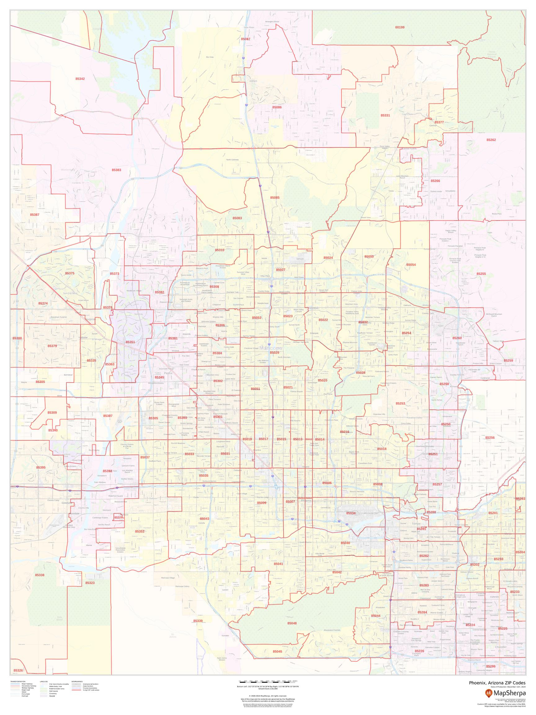 Phoenix, Arizona ZIP Codes Wall Map
