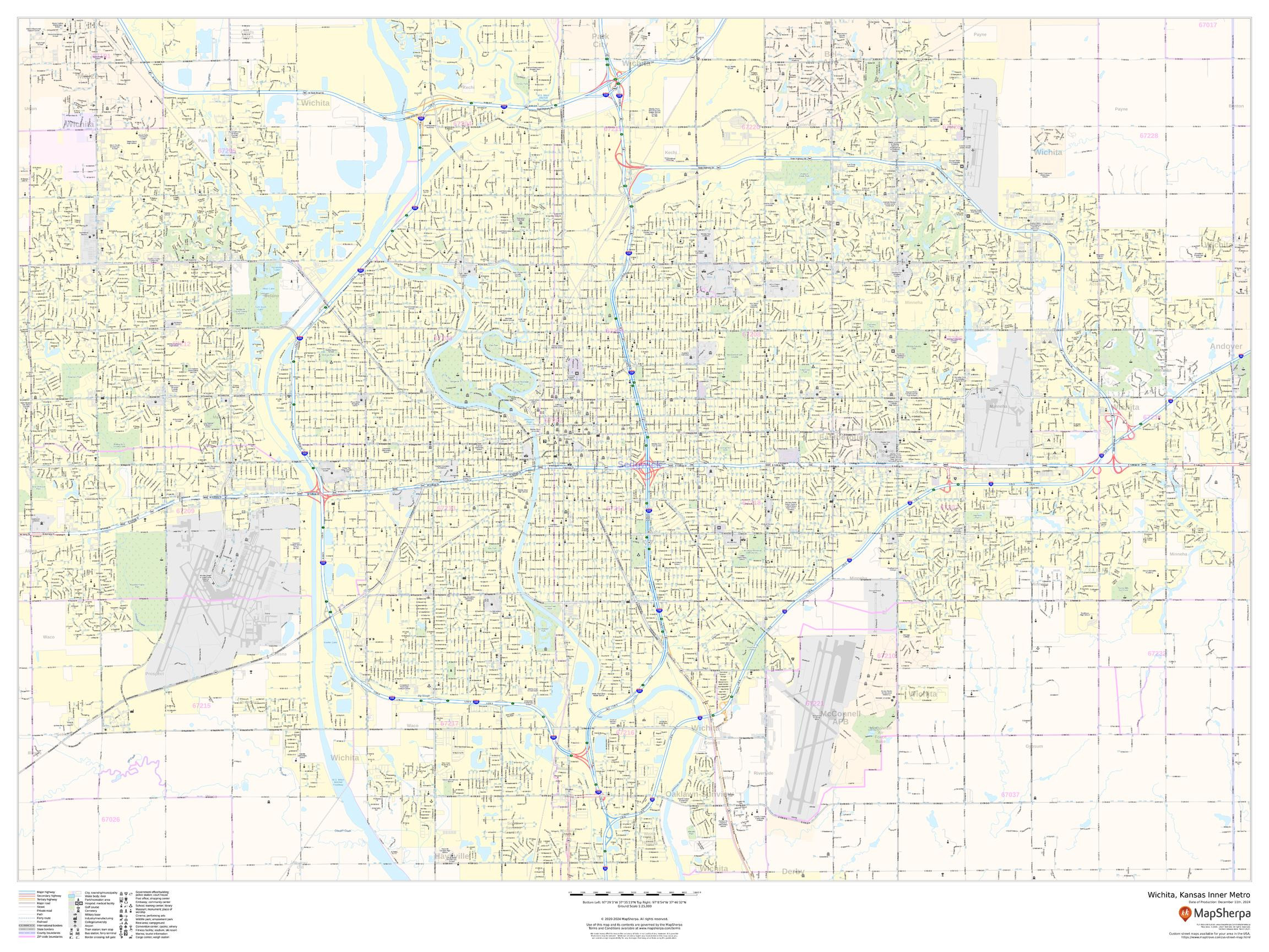Wichita, Kansas Inner Metro - Landscape Wall Map