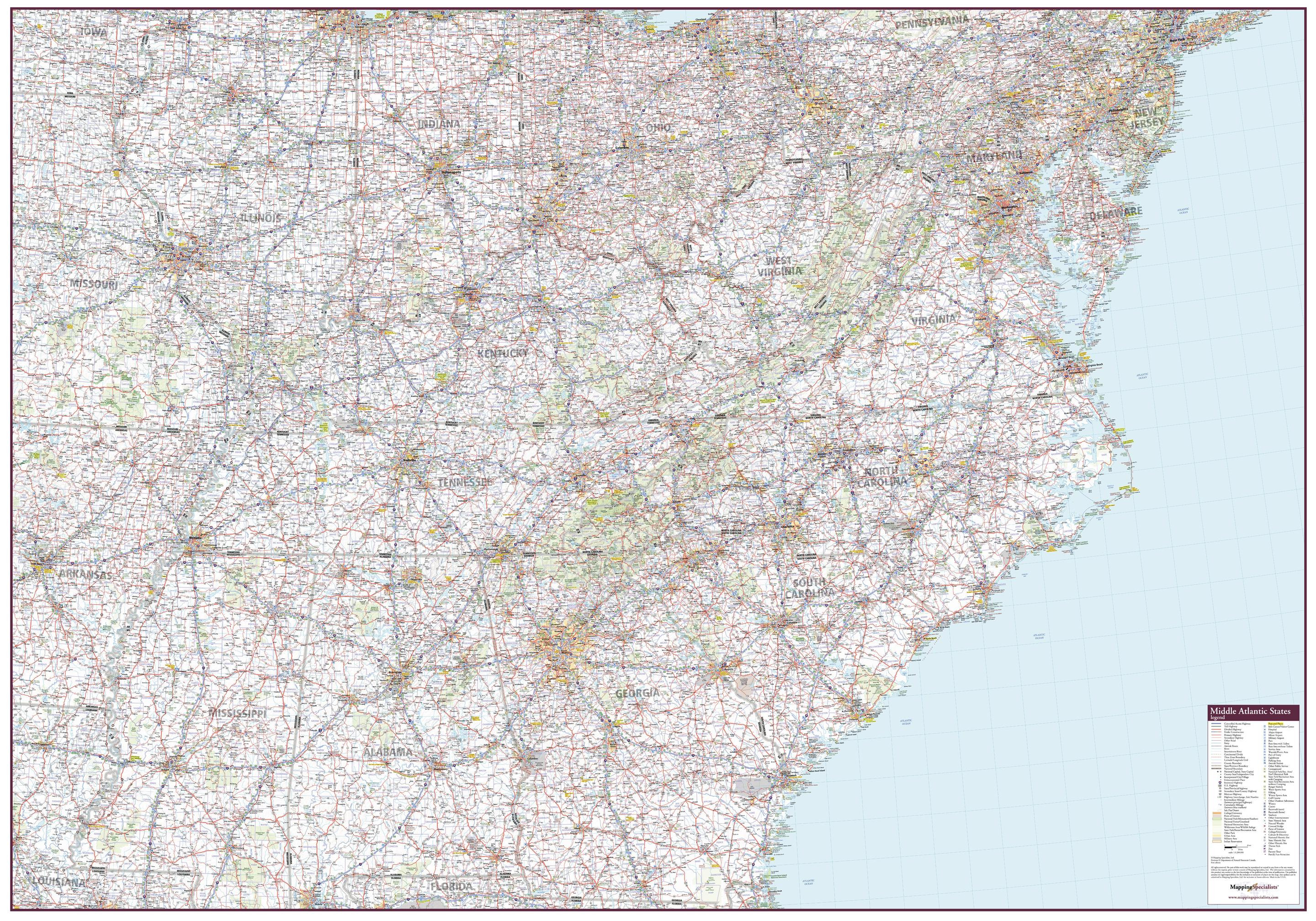 Middle Atlantic States Wall Map