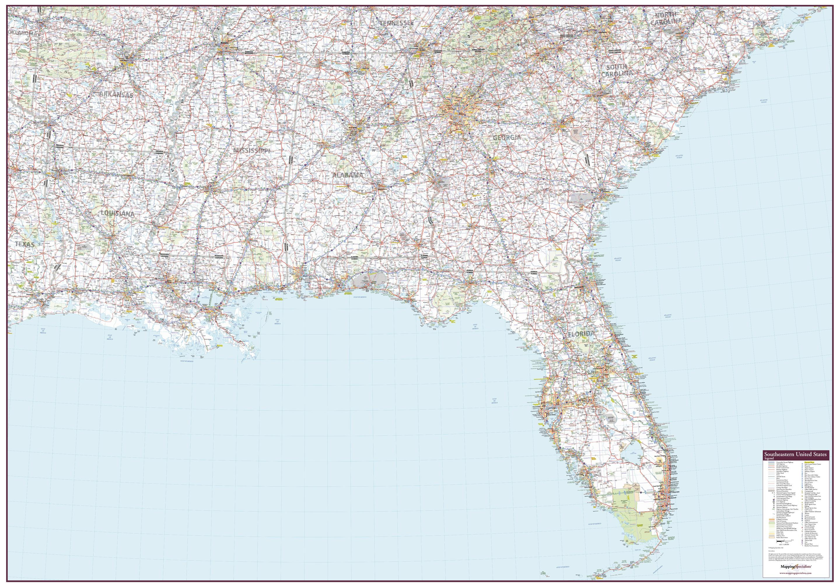 Southeastern United States Wall Map