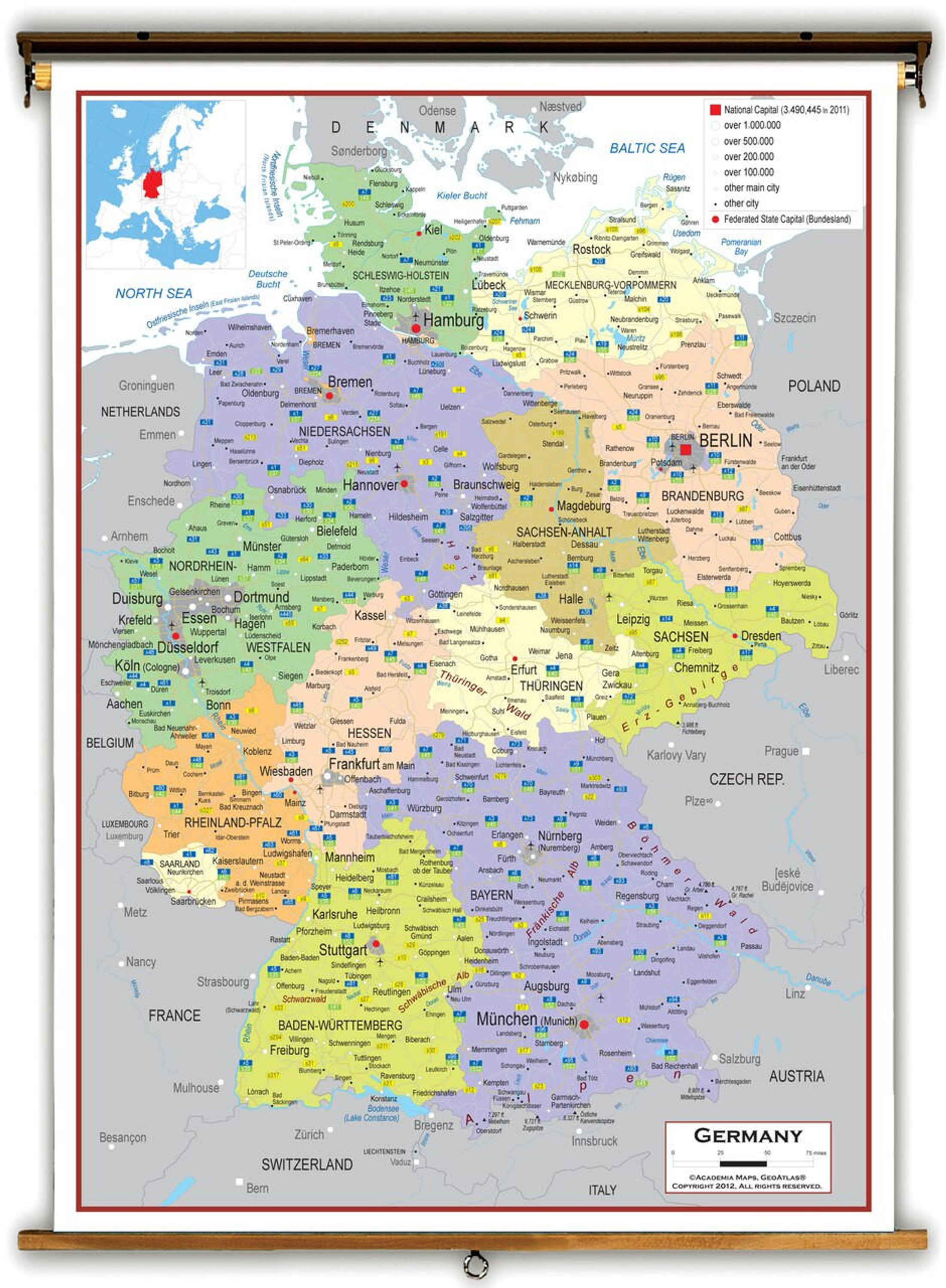 Germany Political Educational Map from Academia Maps | World Maps Online