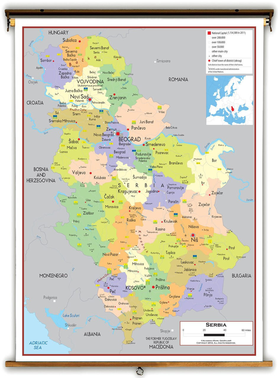 Serbia Political Educational Map from Academia Maps | World Maps Online