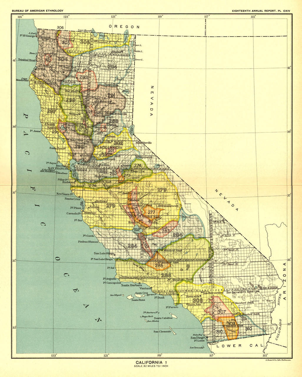 Historical Map of California - Indian Lands - 1896 | World Maps Online
