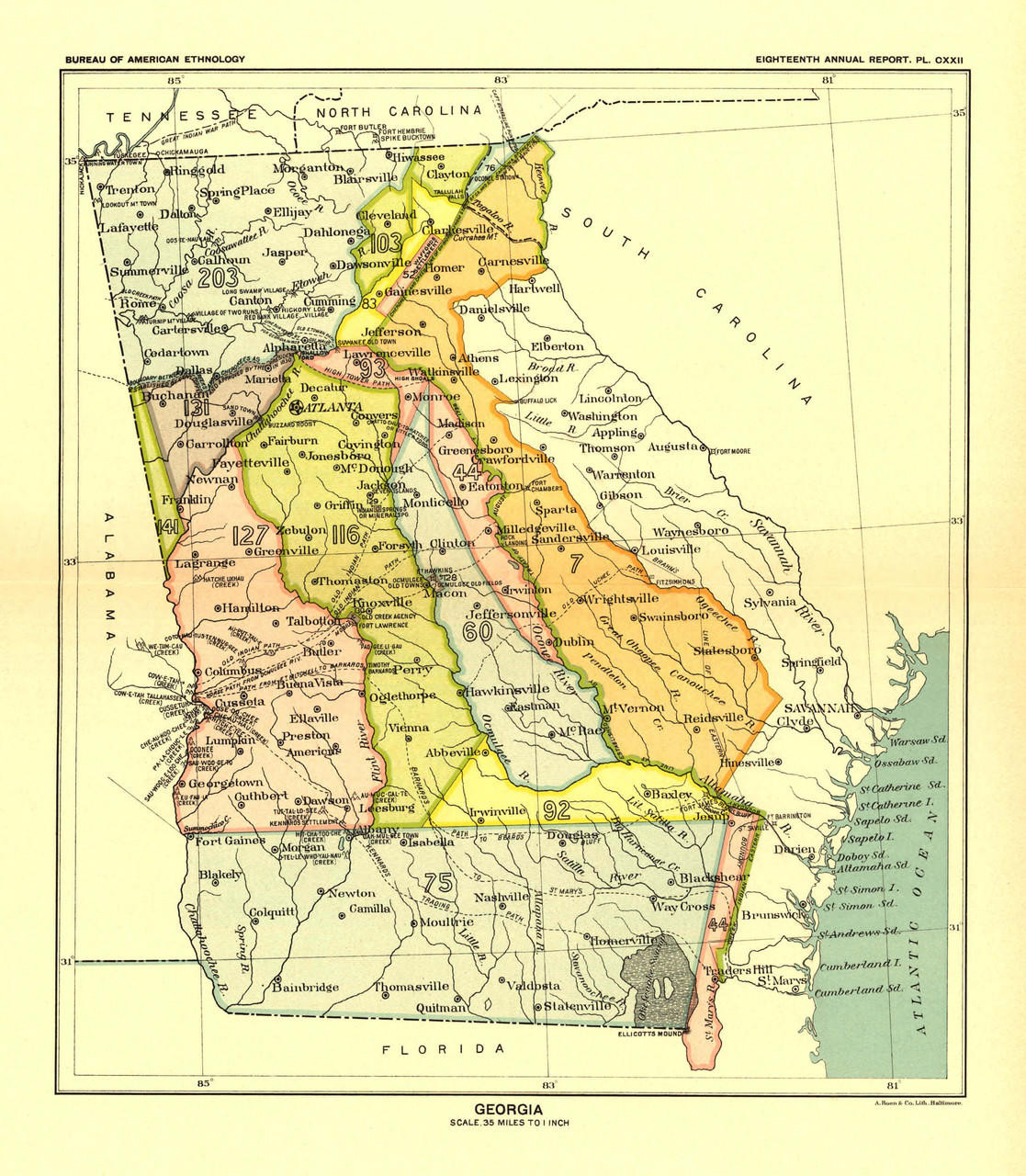 Historical Map of Georgia - Indian Lands - 1896 | World Maps Online