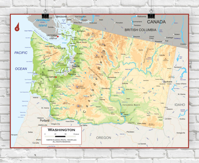 Washington State Wall Map - Physical | World Maps Online
