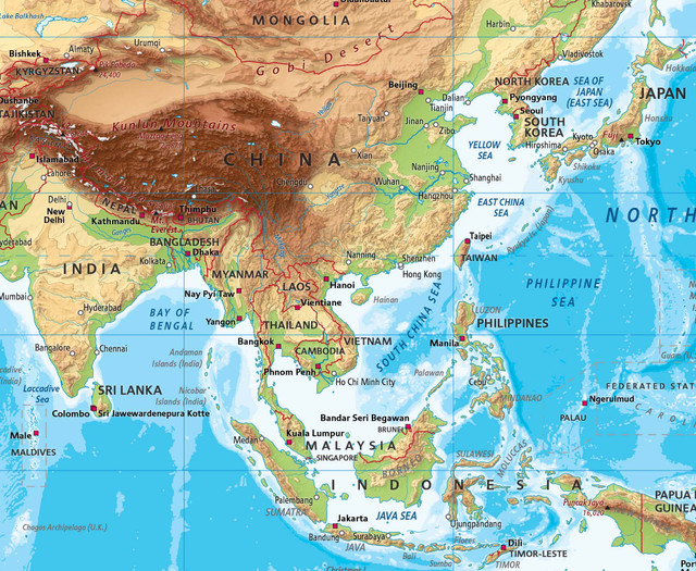 Physical World Map Wall Mural - Miller Projection - Peel & Stick ...