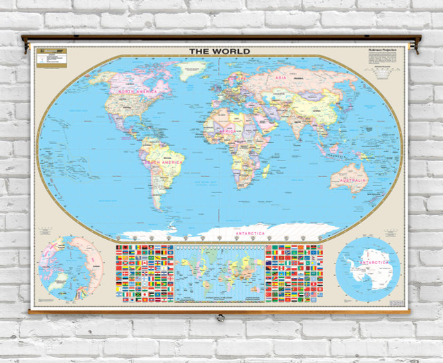 Oversized World Political Map on Spring Roller from Kappa Maps | World ...