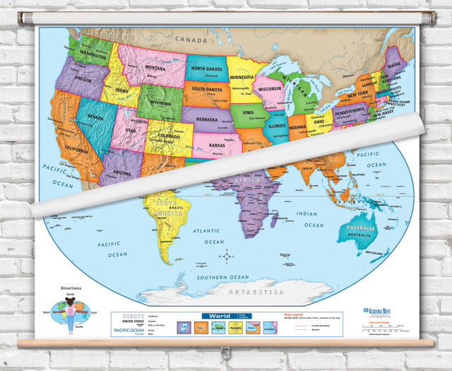 Classroom Maps - Multi-Map Spring Roller Combo Sets - US & World Spring ...