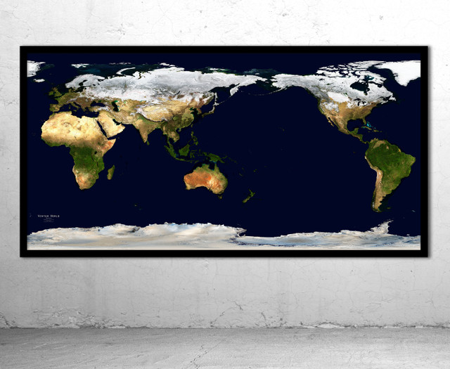 World Satellite Image Map w/ Cloud Cover - Pacific Centered | World ...