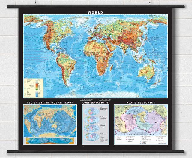 World Geophysical Earth Sciences Map on Spring Roller with Plate ...