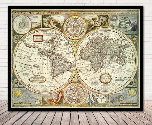 Historic World Map Print - 1637 w/ Supplemental Text | World Maps Online