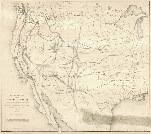 Historic Railroad Map of the Western United States - 1855 | World Maps ...