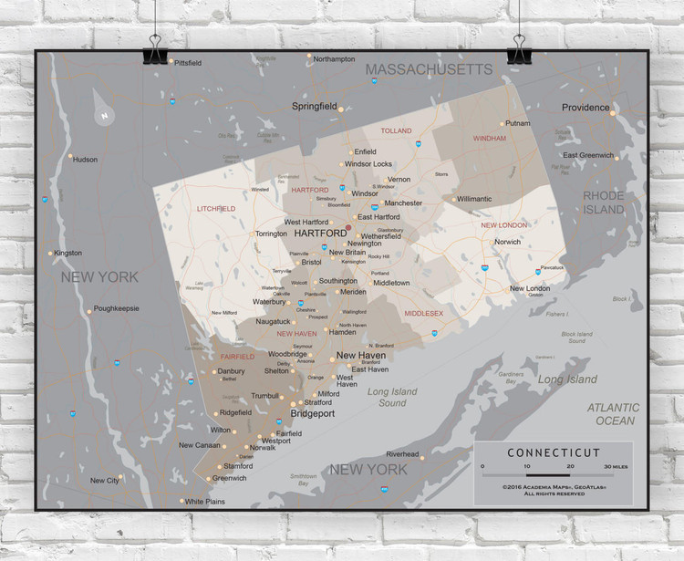 Connecticut State Wall Maps | World Maps Online