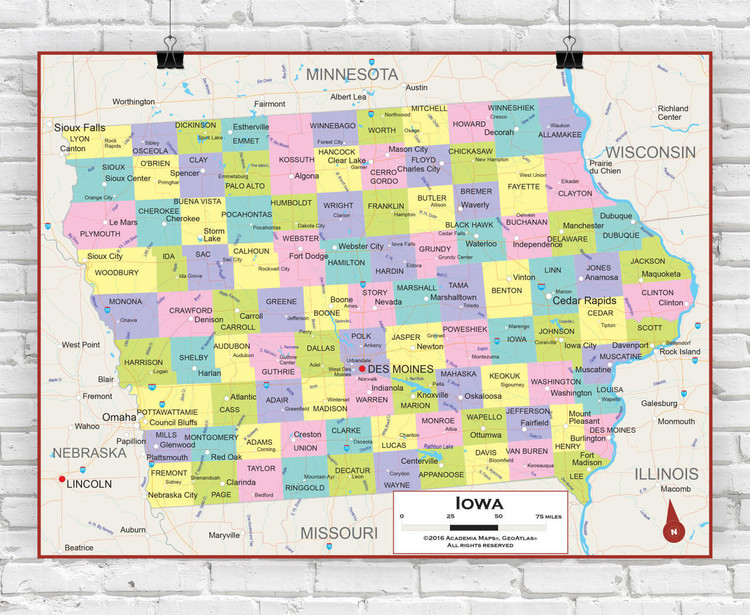Iowa State Wall Maps | World Maps Online