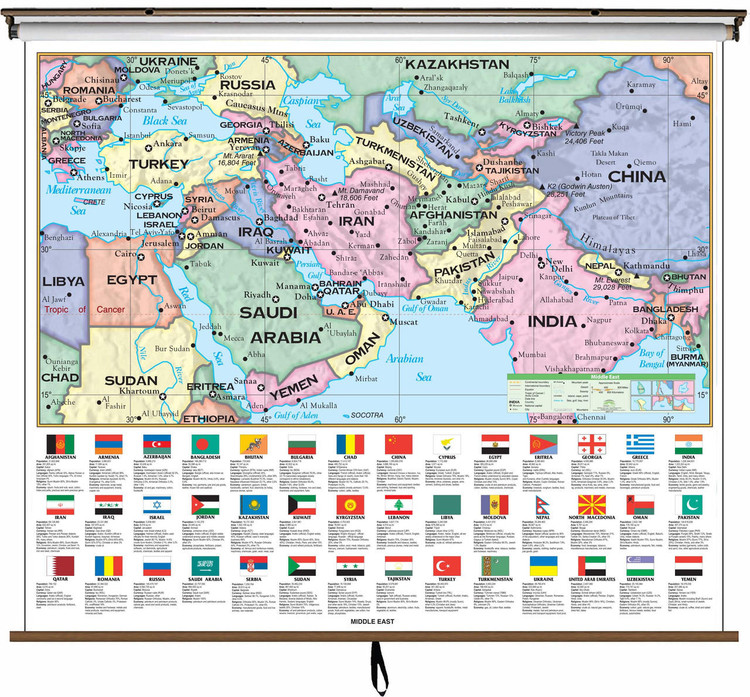 Middle East Classroom Spring Roller Maps | World Maps Online