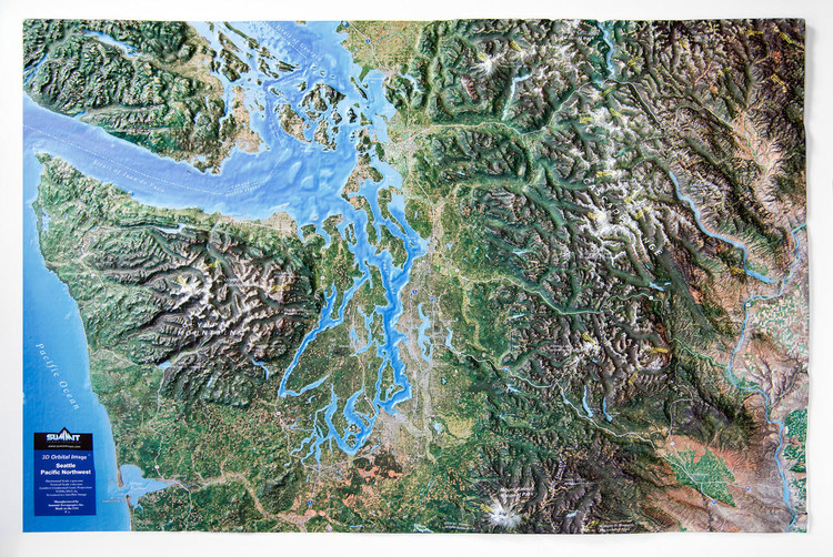 Washington State Enhanced Satellite Image Raised Relief Map | World ...