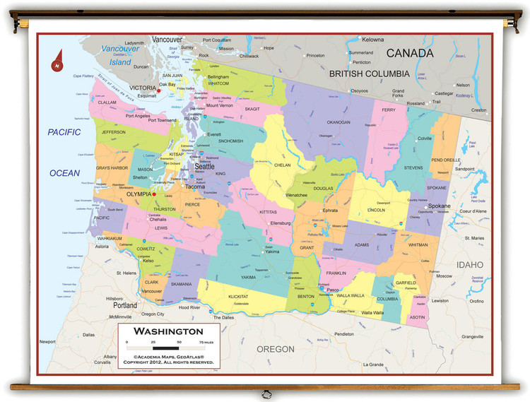 Washington State Reference Spring Roller Map | World Maps Online