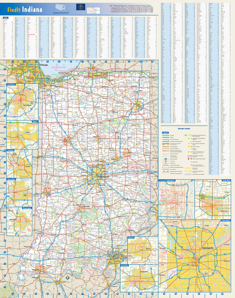 Indiana Reference Wall Map | World Maps Online