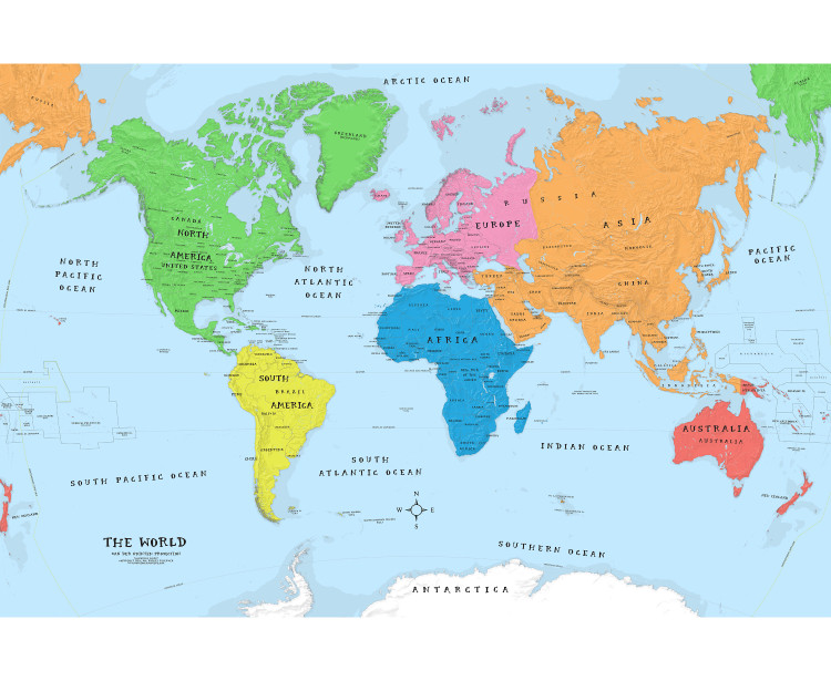 Bright Colorful Children's Room World Map Wallpaper Mural | World Maps ...