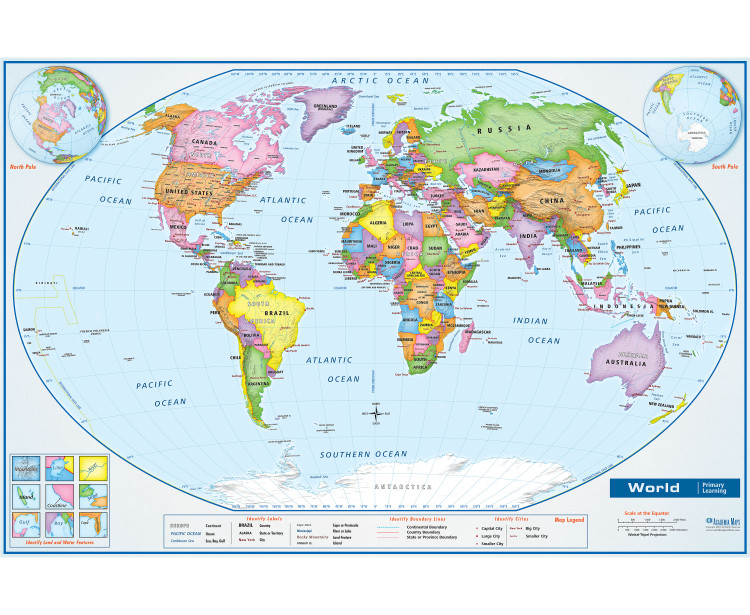 Primary Learning Classroom World Map Removable Wallpaper Mural | World ...