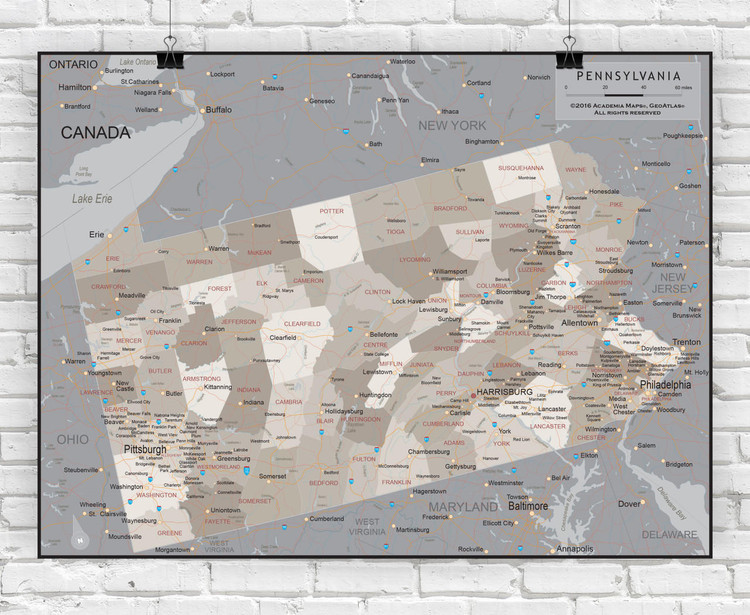 Pennsylvania Wall Map - Executive | World Maps Online