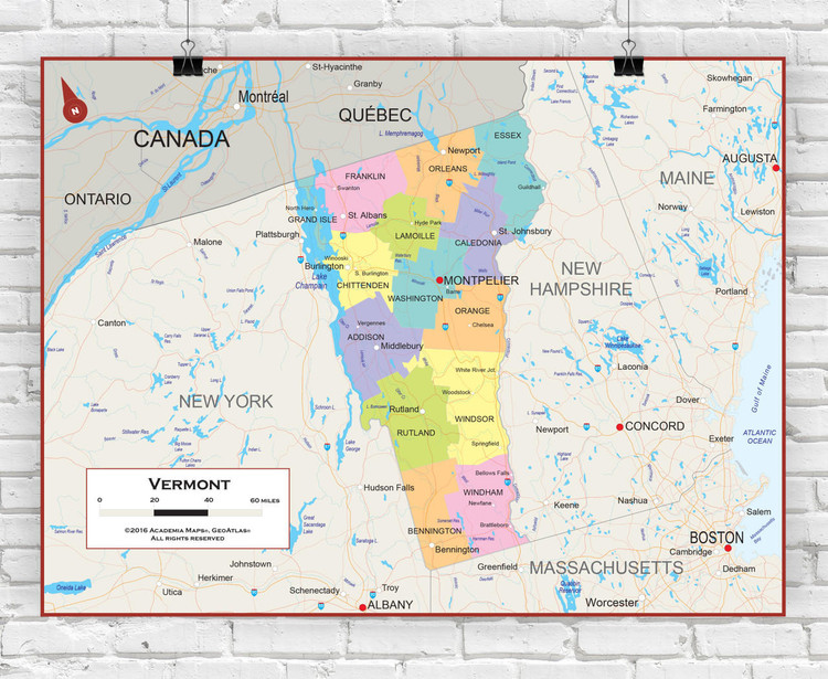 Vermont Wall Map - Political | World Maps Online