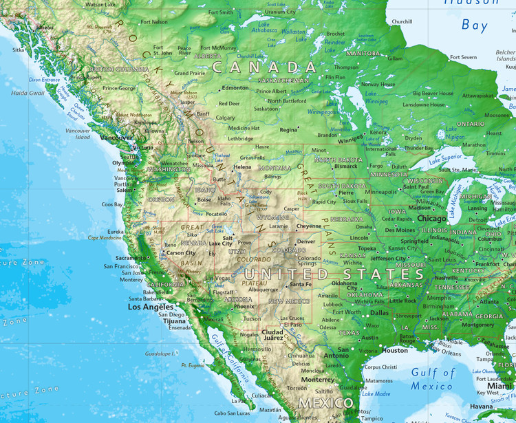 Detailed World Physical Map Mural - Pacific Centered at 150 E ...