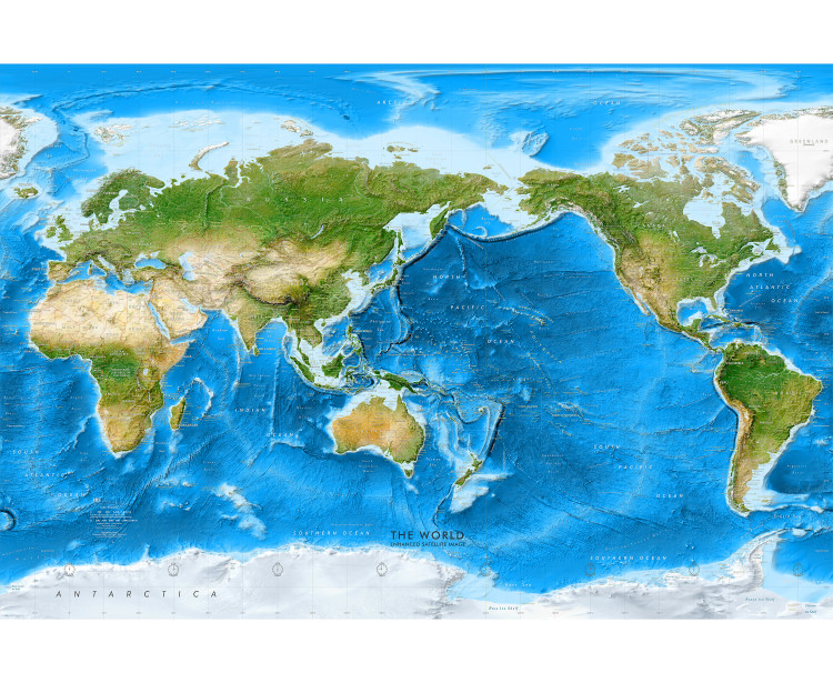 Enhanced World Satellite Image Map Mural - Pacific Rim View - Removable ...
