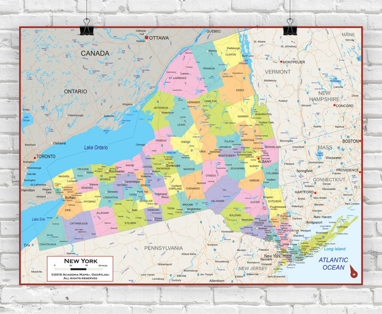 New York State Wall Map - Political | World Maps Online