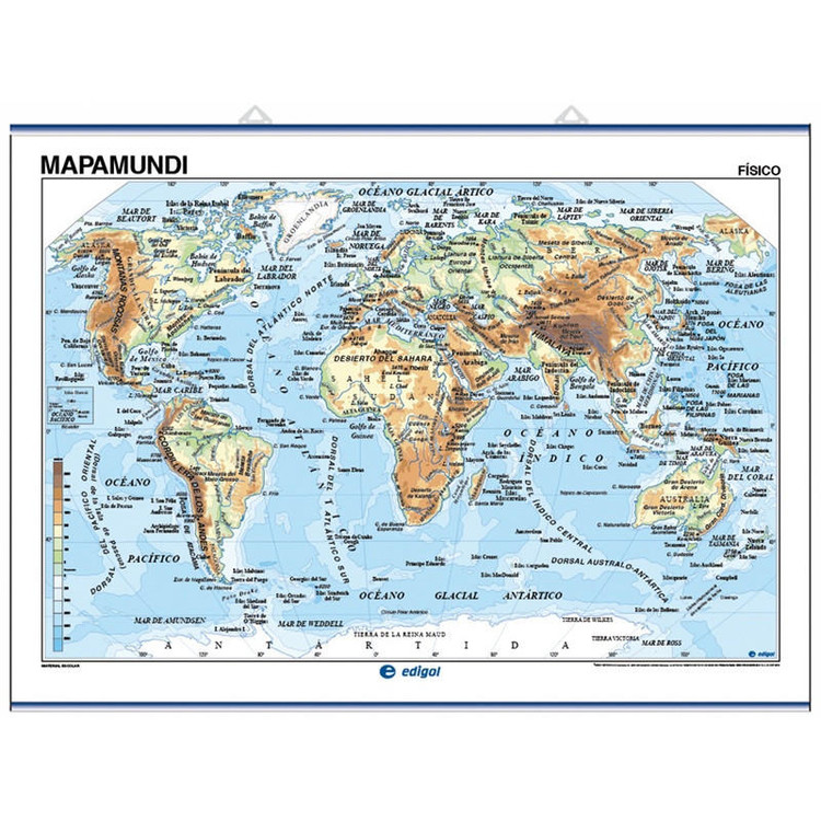 Spanish Language World Political & Physical Map on Spring Roller from ...